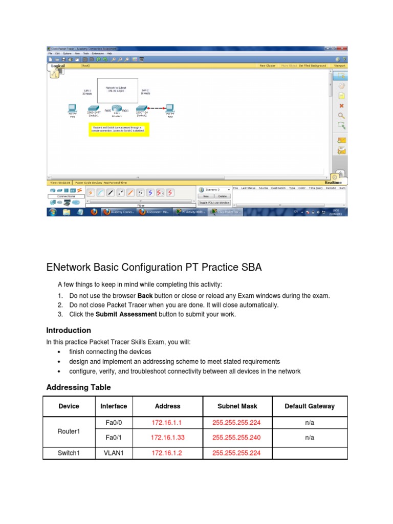 ENetwork Basic Configuration PT Practice SBA | PDF | Computer Network | Information And ...