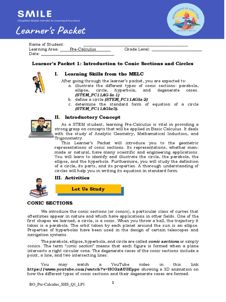 Pre Cal Learner S Packet Q1 Week 1 | PDF | Circle | Ellipse