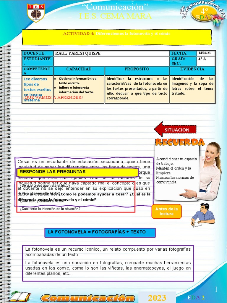 4º ACT 4 COM EDA 2_fotonovela | PDF | Cómics