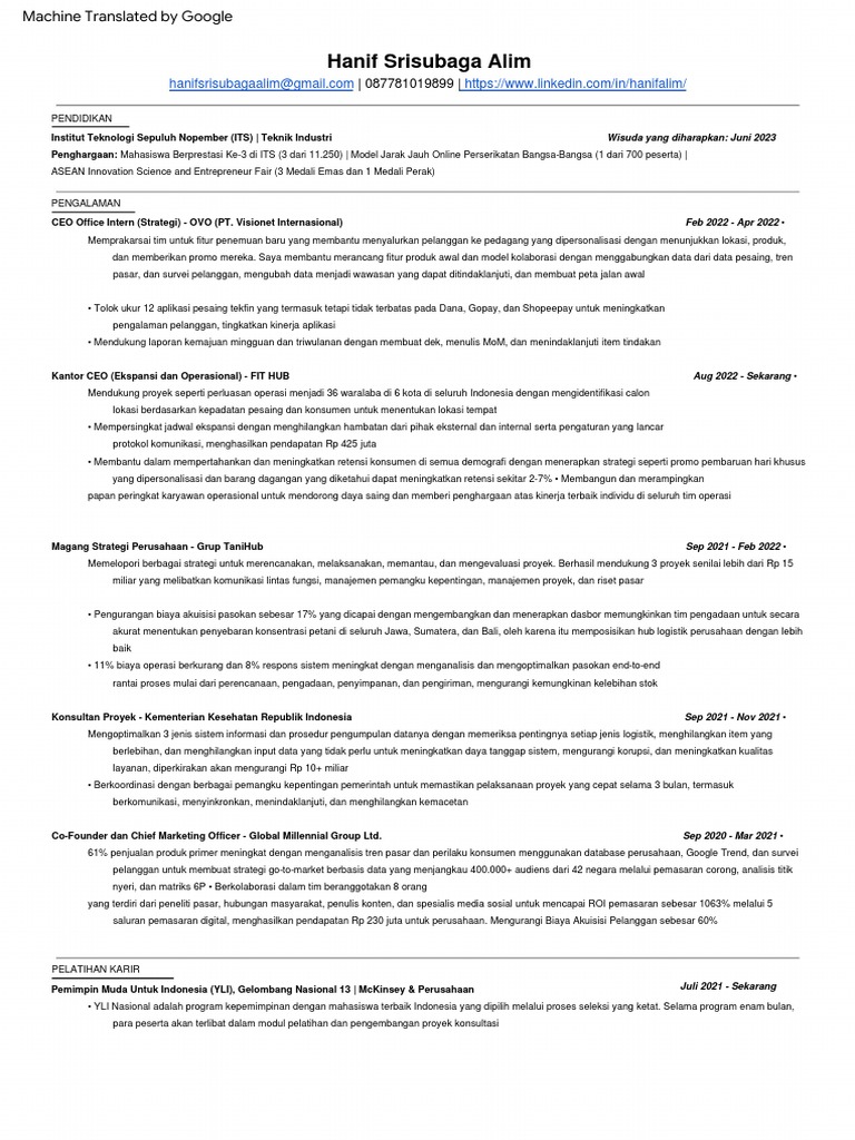 Resume - Hanif Srisubaga Alim - August,-1 | PDF