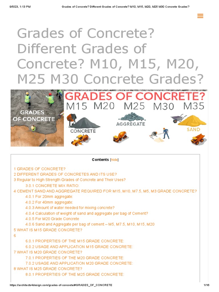 Grades of Concrete - Different Grades of Concrete - M10, M15, M20, M25 M30 Concrete Grades | PDF ...