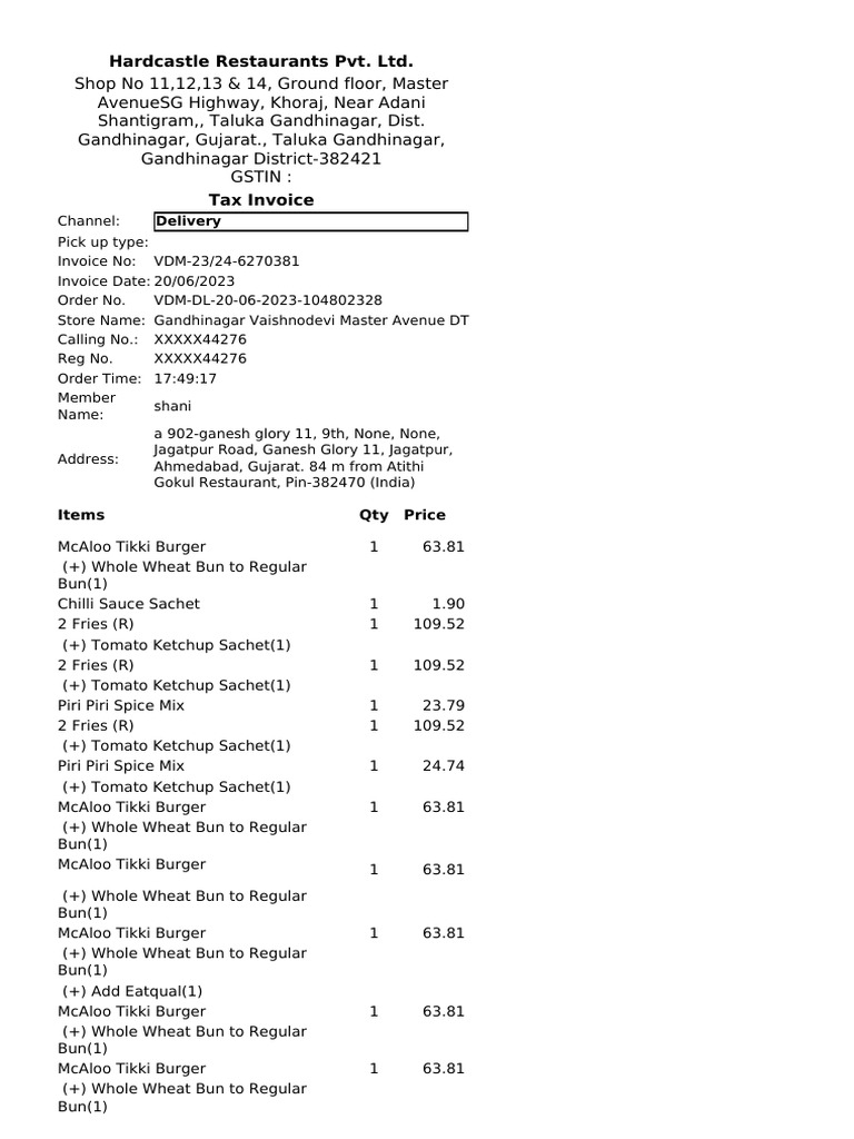 Invoice | PDF | Food Ingredients | Cuisine