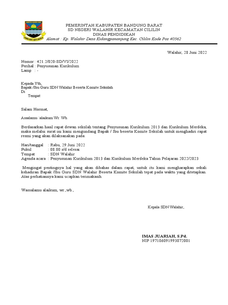 Surat Undangan Rapat Pengembangan Kurikulum 2022 Pdf