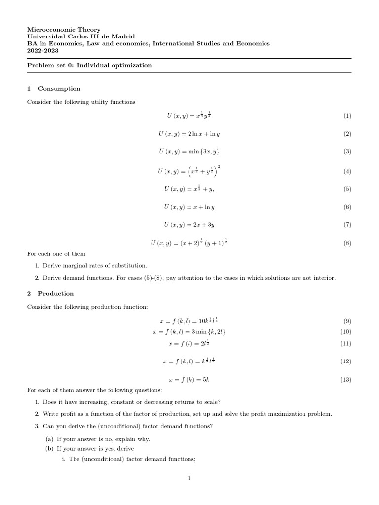 Problem Set 0 | PDF | Demand | Supply (Economics)
