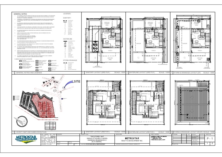 P1-Sanitary,Waterline, Storm Drainage Layout, General Notes | PDF