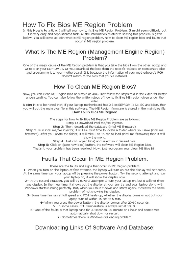 How To Fix Bios ME Region Problem | PDF | Bios | Laptop