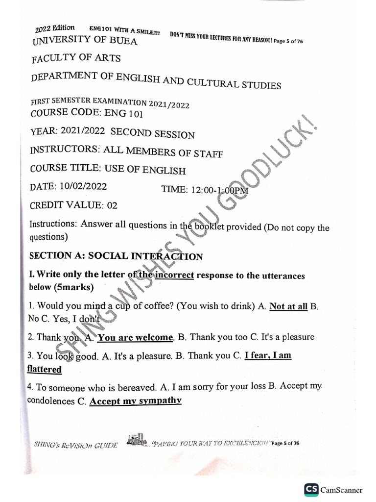English 101 Past Questions PDF Download | PDF