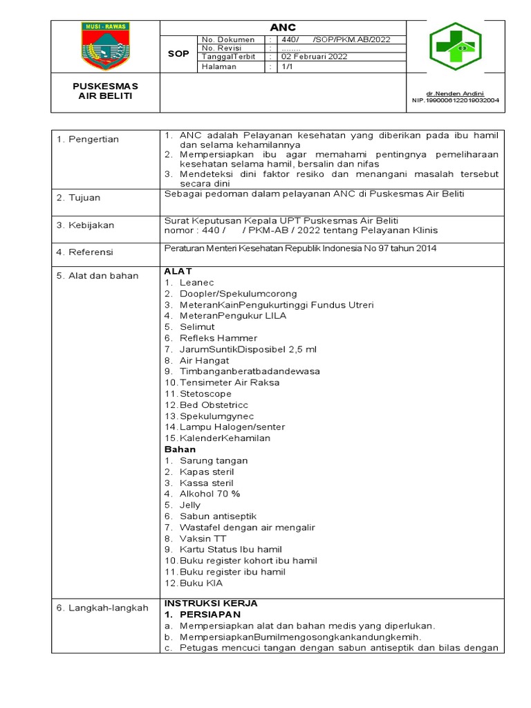 Sop Anc | PDF | Kesehatan Holistik