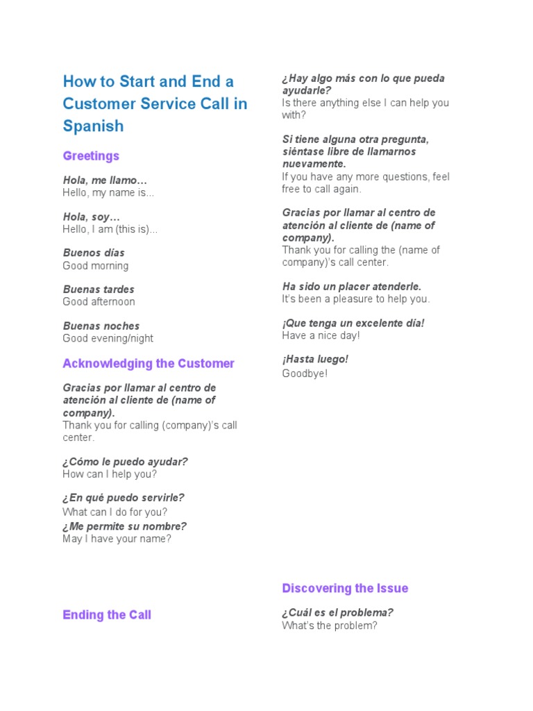 Customer Service Scripts Spanish Pdf