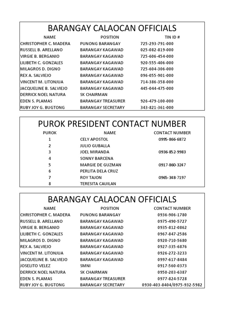 Barangay Officials Tin Number | PDF