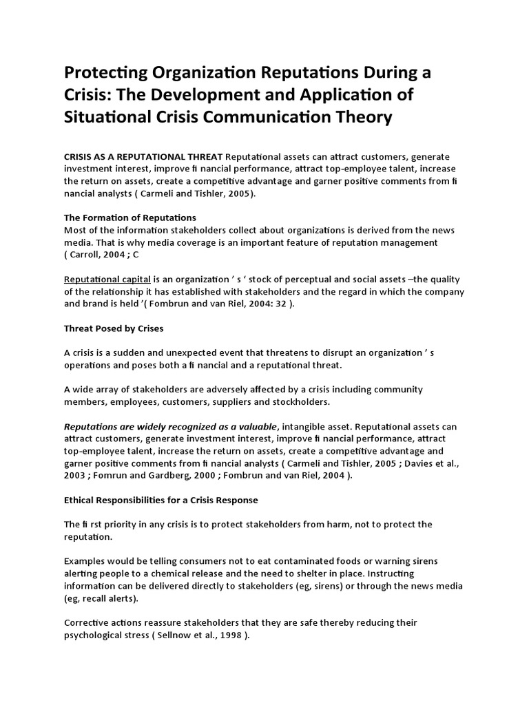 Protecting Organization Reputations During A Crisis | PDF