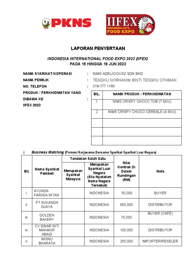 Laporan Penyertaan & Jualan Harian Iifex 2023 Nims | PDF