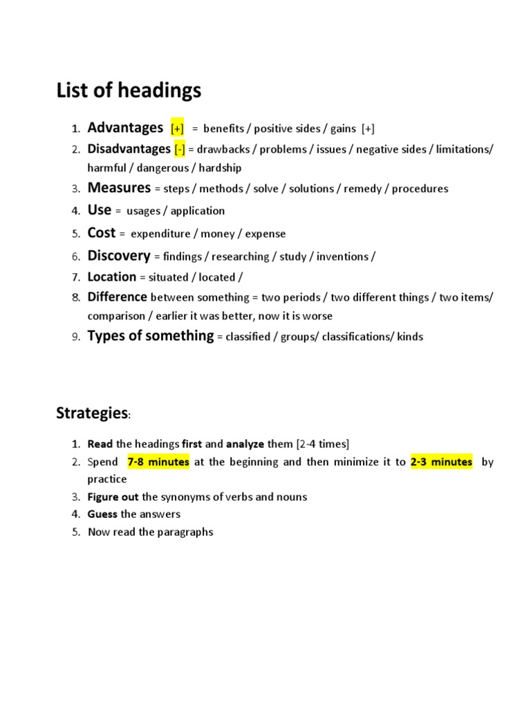List of Headings | PDF | Word | Grammar