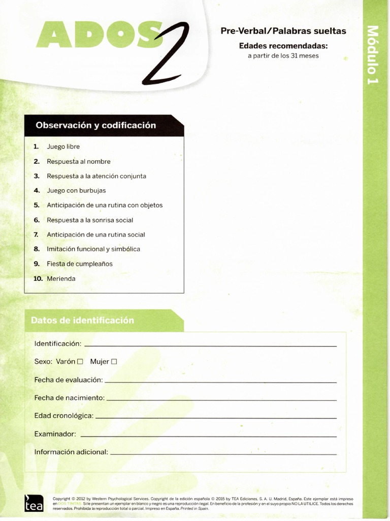 ADOS-2 Modulo 1 | PDF