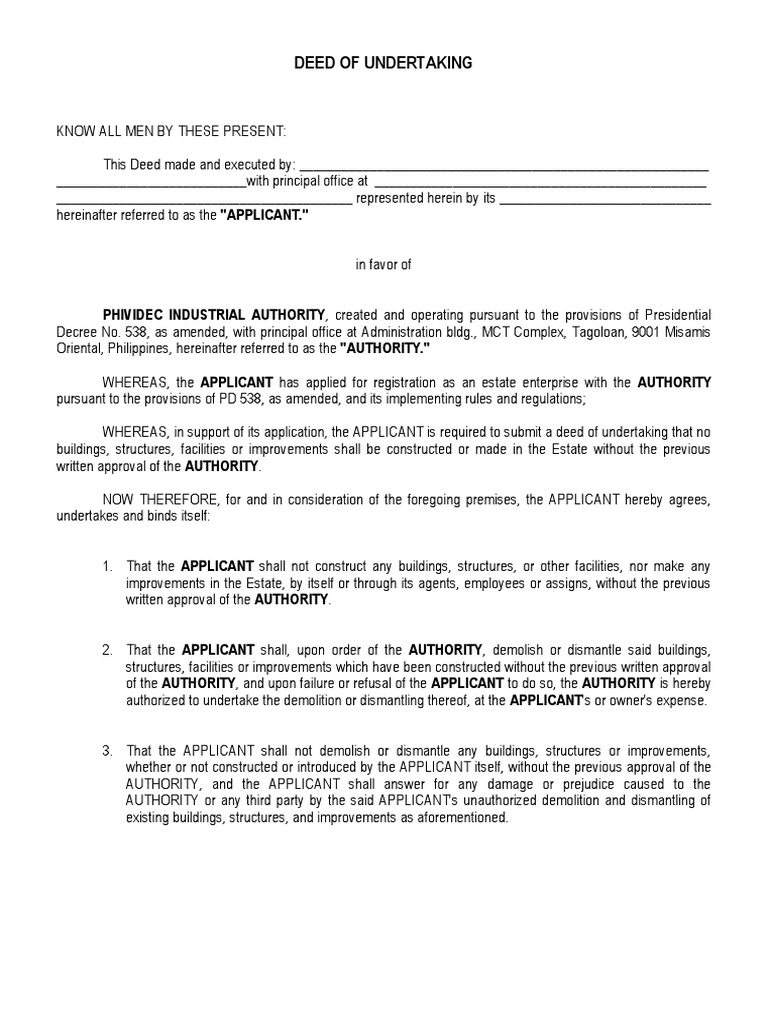 Deed of Undertaking | Download Free PDF | Private Law | Justice