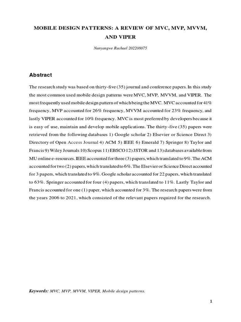 Mobile Design Patterns. A Review of MVC, MVP, MVVM, and VIPER | PDF