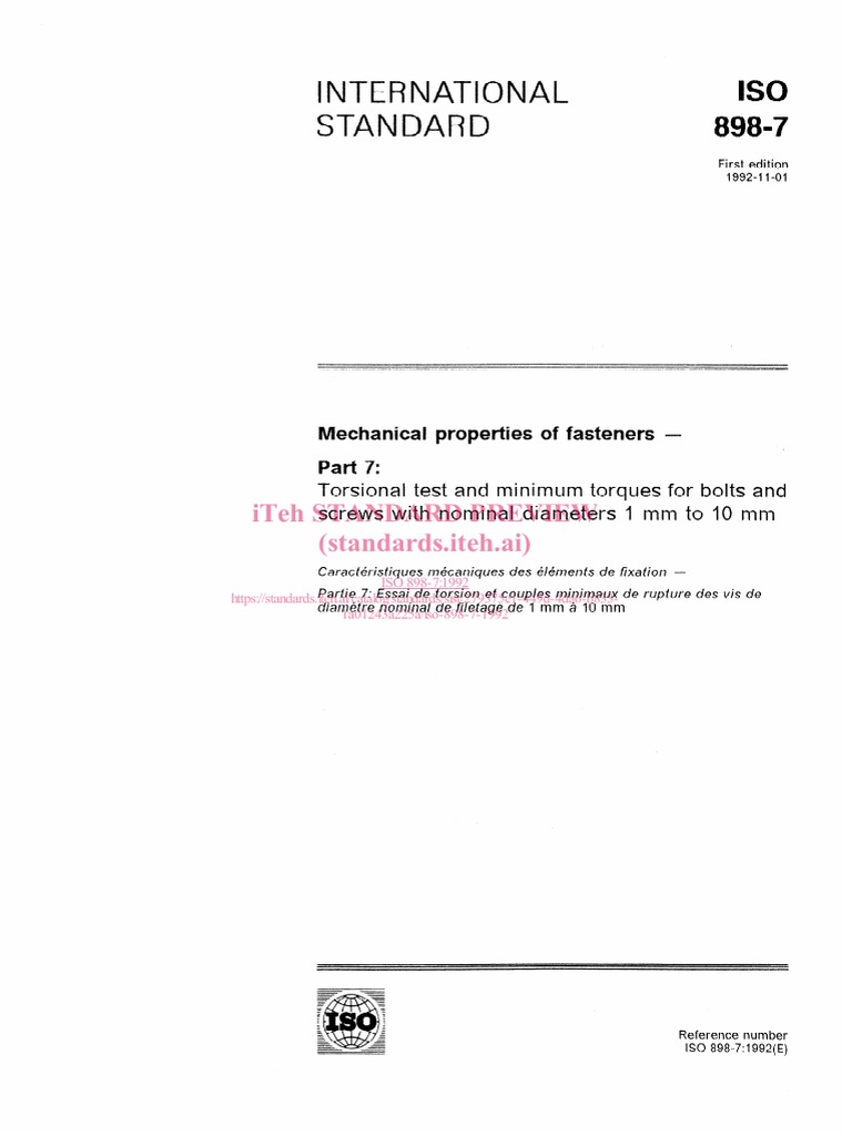 Iso 898 7 1992 | PDF | Screw | International Organization For ...