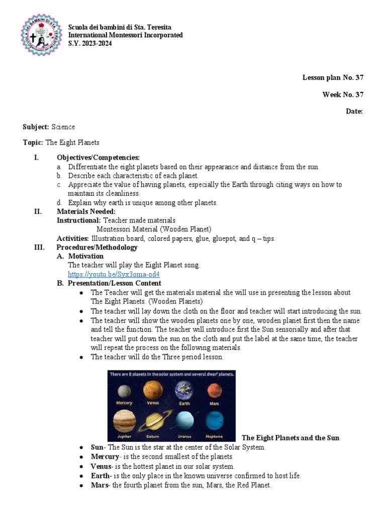 Detailed Lesson Plan ( the Eight Planet) | PDF | Planets | Sun