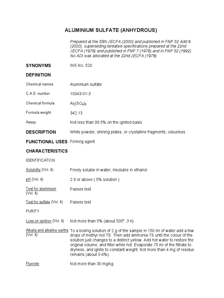 Test Report For Aluminim Sulfate | PDF | Precipitation (Chemistry ...