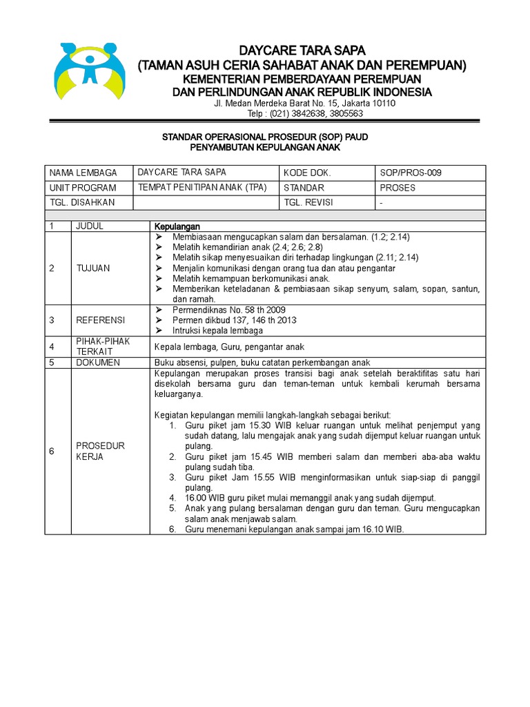 9 Sop Daycare Tara Sapa Penyambutan Kepulangan Anak | PDF 9 Sop Daycare Tara Sapa Penyambutan Kepulangan Anak | PDF
