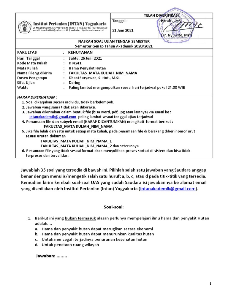 2020-2 UAS Hama Dan Penyakit Hutan | PDF