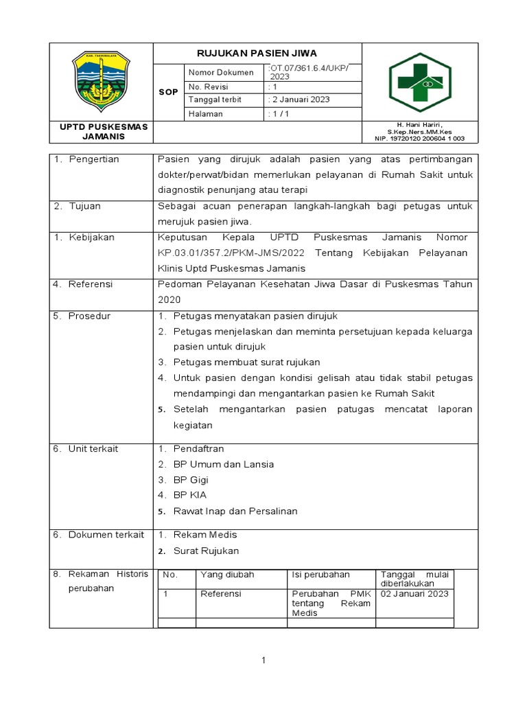Sop Rujukan Pasien Jiwa | PDF