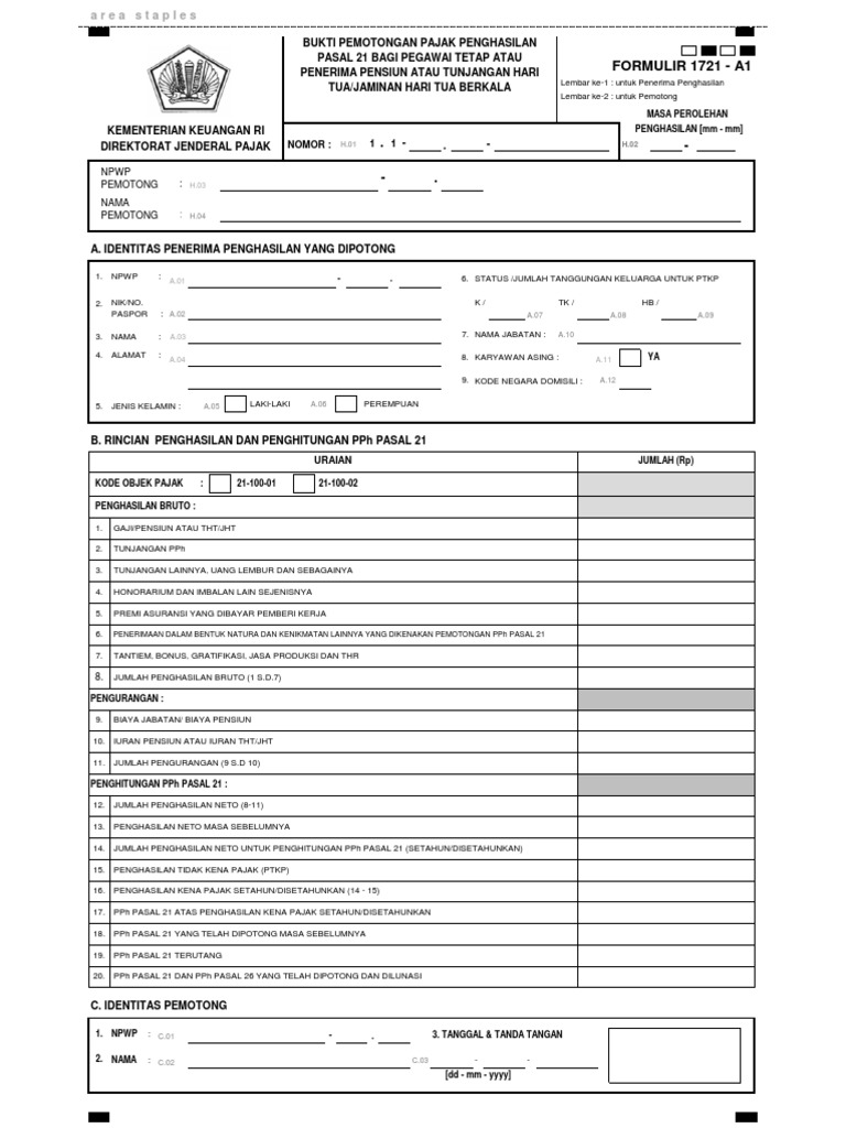 Formulir SPT 1720 untuk PPh 21 | PDF