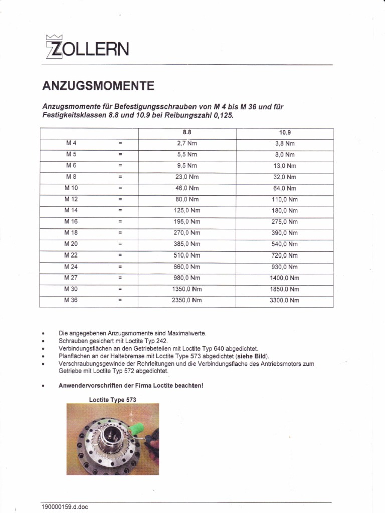Tighting Torque Table | PDF