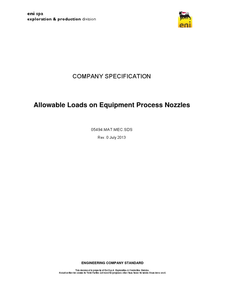 Allowable Loads On Equipment Process Nozzles: Company Specification | PDF | Pump | Specification ...