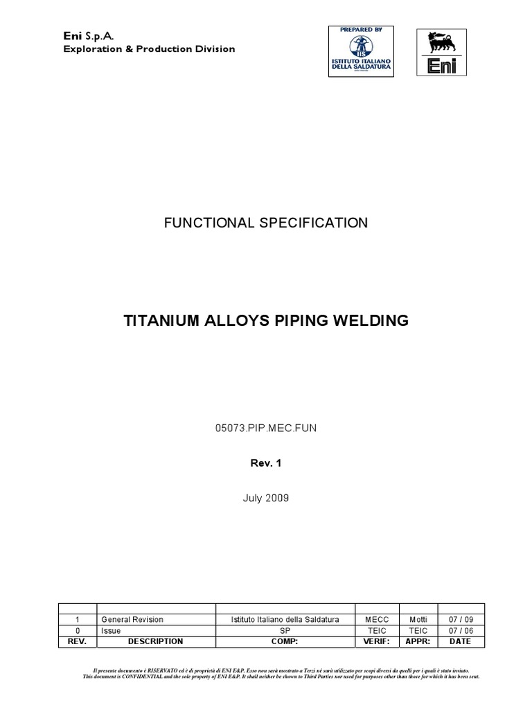 Titanium Alloys Piping Welding: Functional Specification | PDF | Pipe (Fluid Conveyance) | Welding