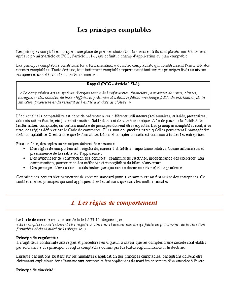 Les Principes Comptables | PDF | Comptabilité | Bilan comptable