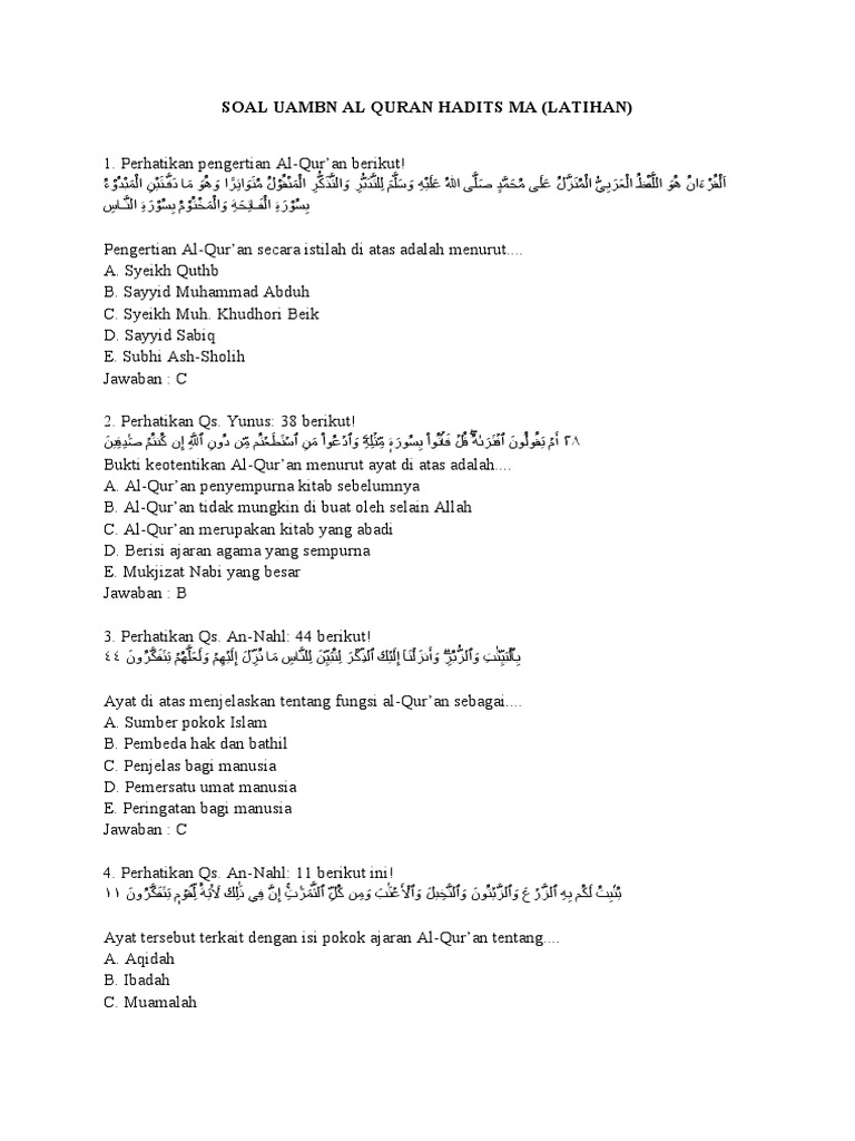Soal Uambn Al Quran Hadits Ma Pdf