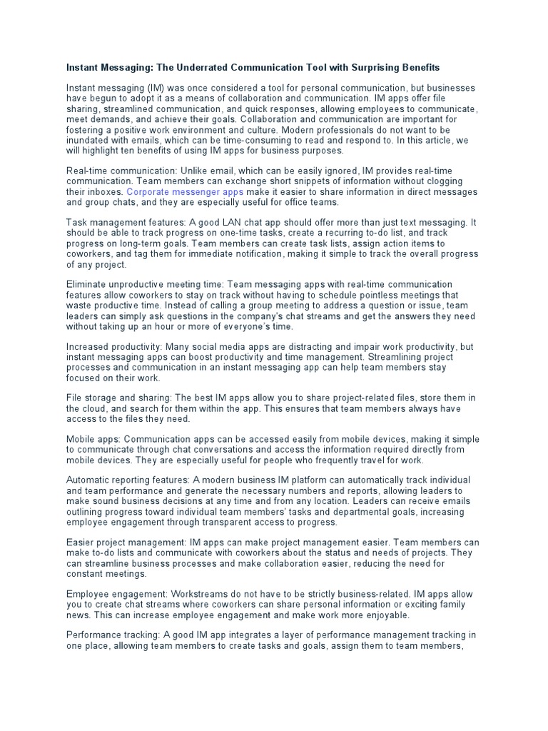 Instant Messaging - The Underrated Communication Tool With Surprising Benefits | PDF | Instant ...