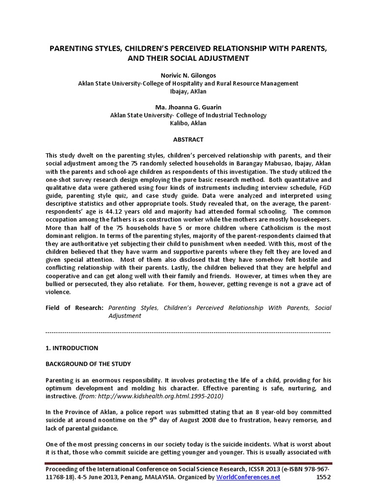 386 - Norivic - Parenting Styles, Children - S Perceived Relationship With Parents, and Their ...