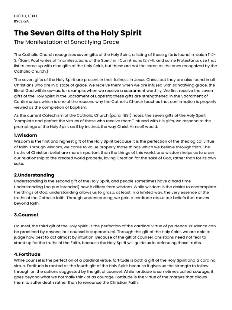 Seven Gifts of the Holy Spirit Explained | PDF | Christian Belief And ...