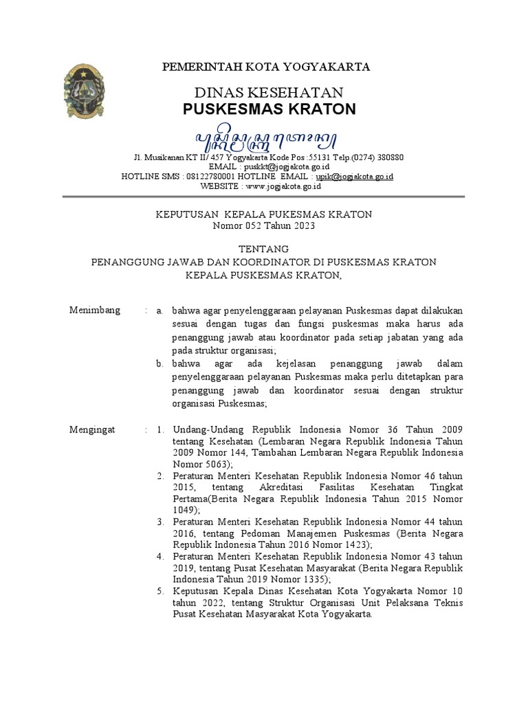 1.2.1.a. SK Keputusan PJ Dan Koordinator Pusk KT 2023 | PDF | Kesehatan Holistik