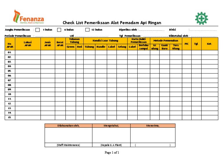 Check List Pemeriksaan Alat Pemadam Api Ringan1 1 | PDF