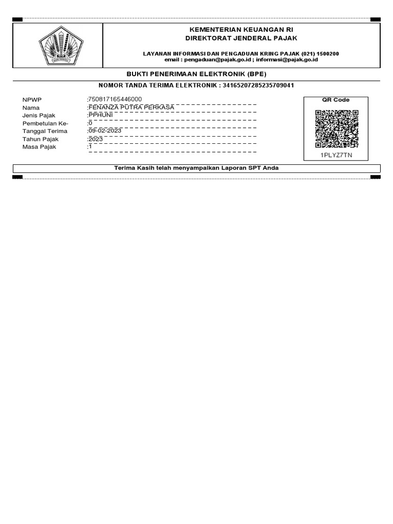 Bpe. SPT PPH Pasal 23 Masa Januari 2023 | PDF