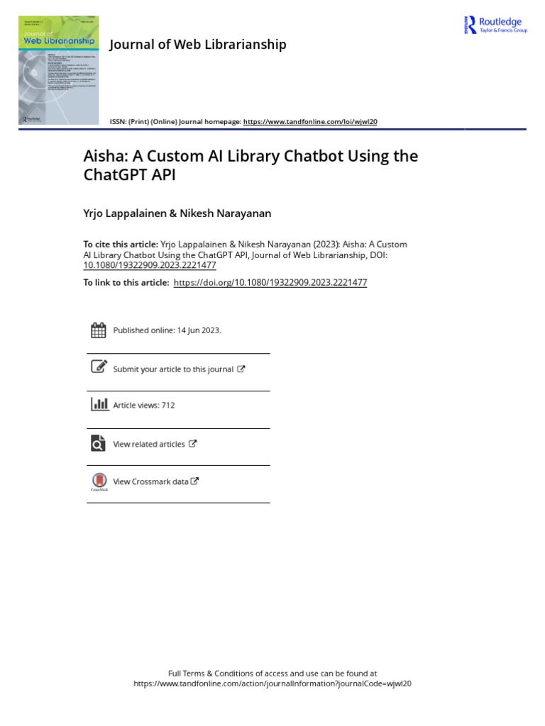 Aisha A Custom AI Library Chatbot Using The ChatGPT API | PDF
