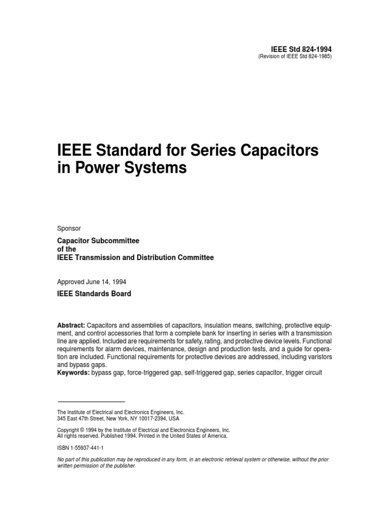 IEEE Standard For Series Capacitors in Power Systems | PDF | Capacitor ...