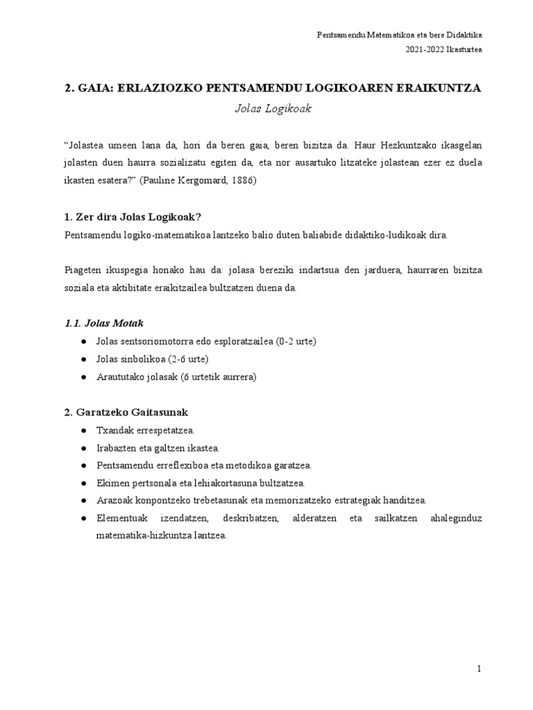 Jolas Logikoak | PDF