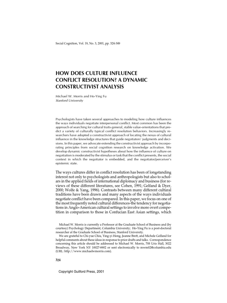 How Does Culture Influence Conflict Resolution? A Dynamic Constructivist Analysis | PDF ...