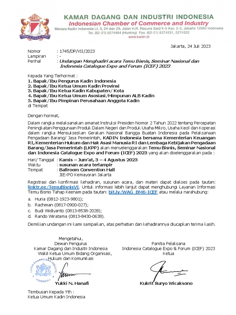 1745 Surat Undangan Menghadiri Acara Business Matching ICEF 2023 Final | PDF