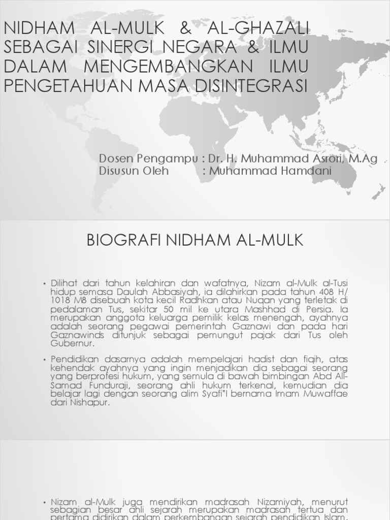 Nidham Al-Mulk & Al-Ghazali Sebagai Sinergi Negara & Ilmu Dalam ... Nidham Al-Mulk & Al-Ghazali Sebagai Sinergi Negara & Ilmu Dalam ...