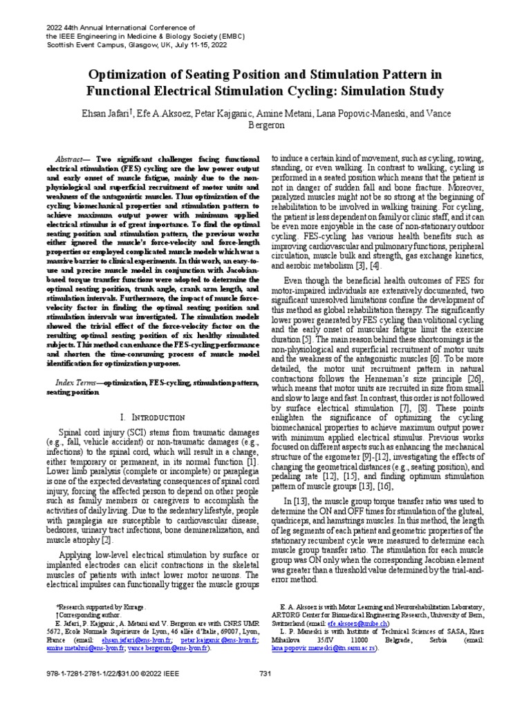 2022 Optimization of Seating Position and Stimulation Pattern in Functional Electrical ...