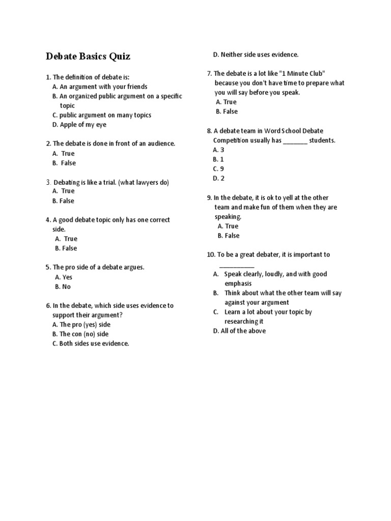 Debate Basics Quiz | PDF