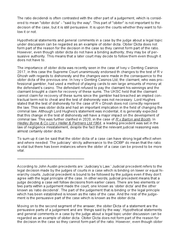 Ratio and Obiter | PDF