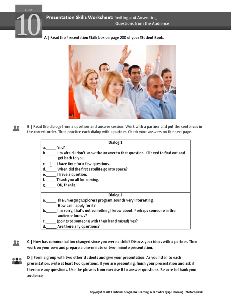 PW1 - Unit 10 - Presentation Skills Worksheet | PDF | Human ...