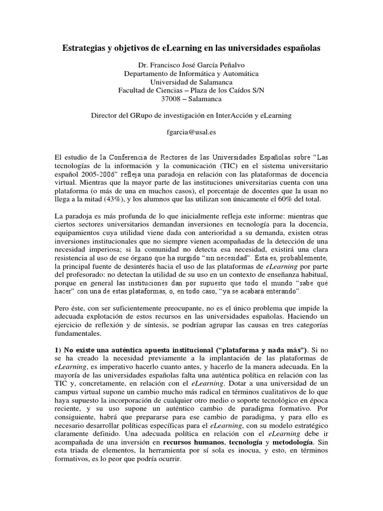 Estrategias Objetivos Elearning | PDF | Enseñando | Maestros