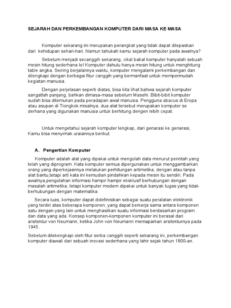 SEJARAH DAN PERKEMBANGAN KOMPUTER DARI MASA KE MASA | PDF